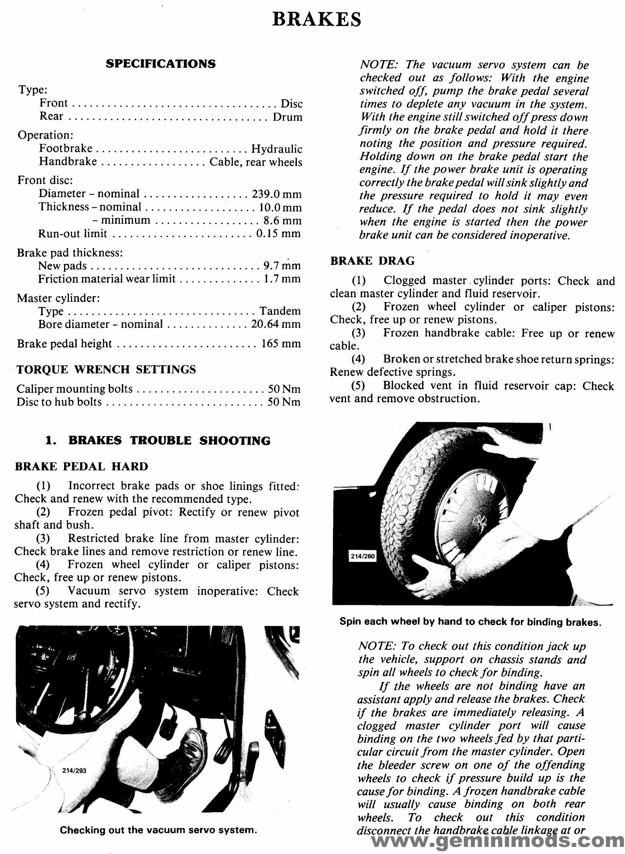 Brakes Specifications – Holden Gemini Mods & Resources